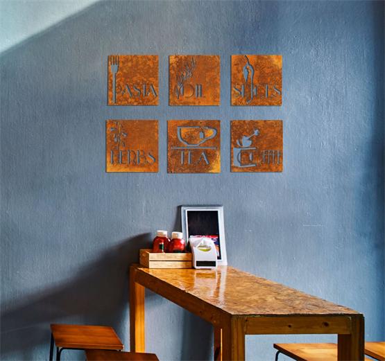 Corten Steel Artwork GN-ID-066 Wall Decor Set 6 Kitchen Signs - Gnee Garden